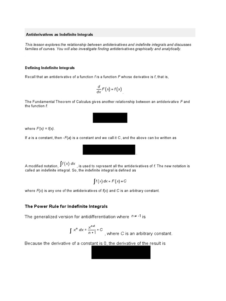Antiderivatives and Indefinite Integrals | PDF | Integral | Calculus
