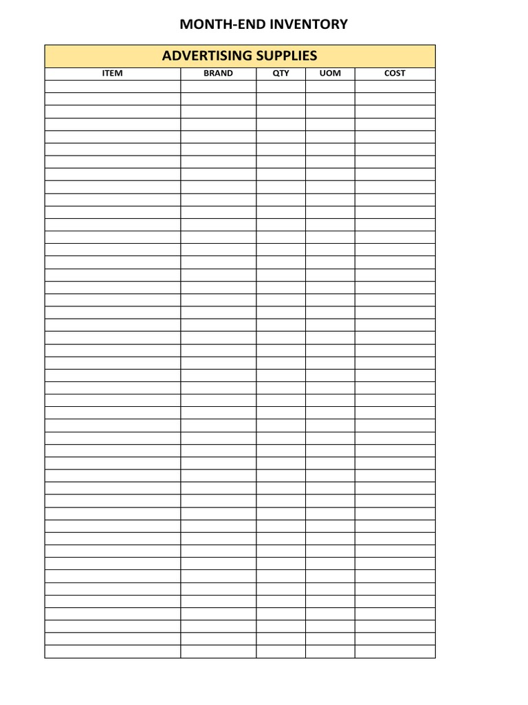 Month-End Inventory Advertising Supplies: Item Brand QTY UOM Cost | PDF ...