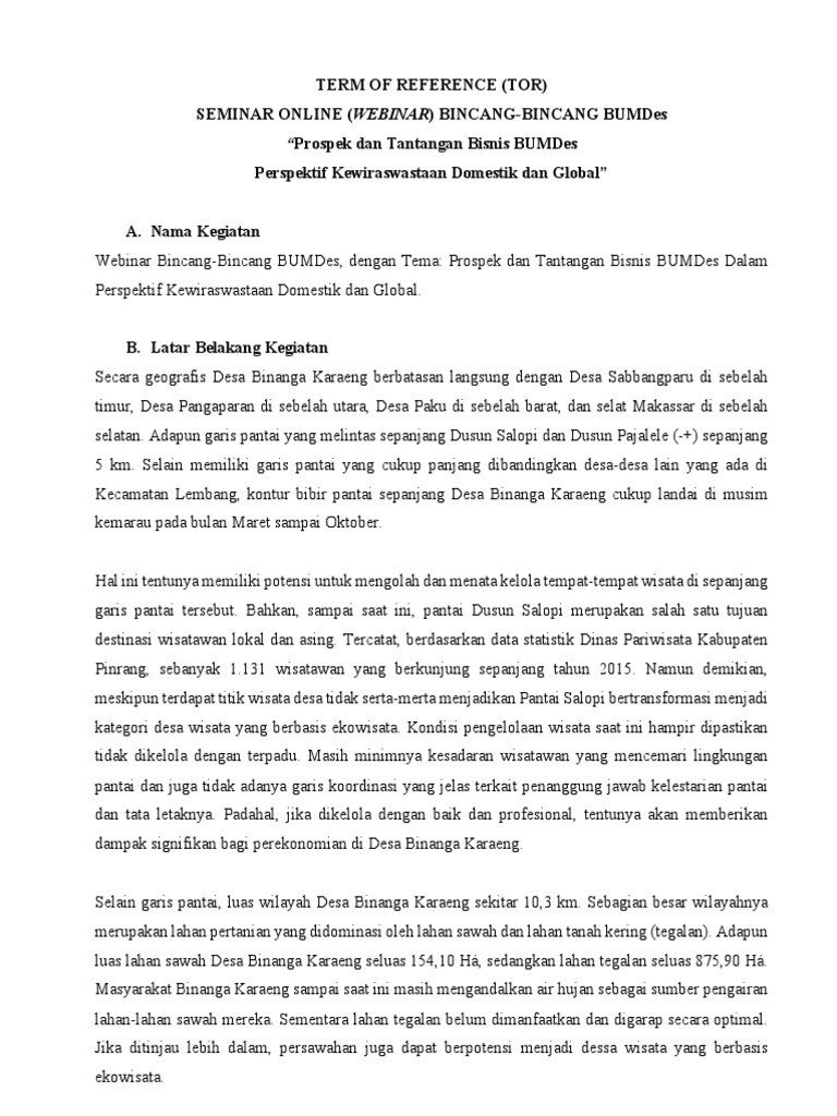 TERM OF REFERENCE Kegiatan | PDF