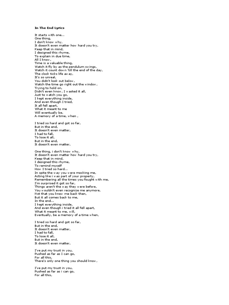 In The End Lyrics