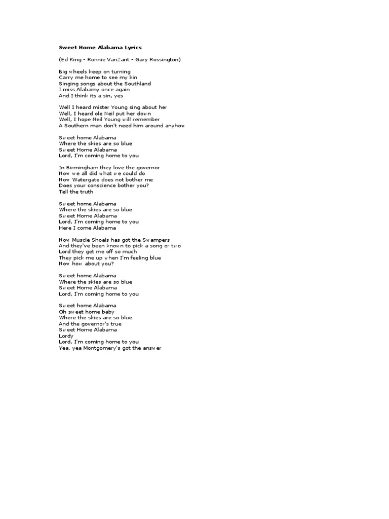 Sweet Home Alabama Lyrics | PDF