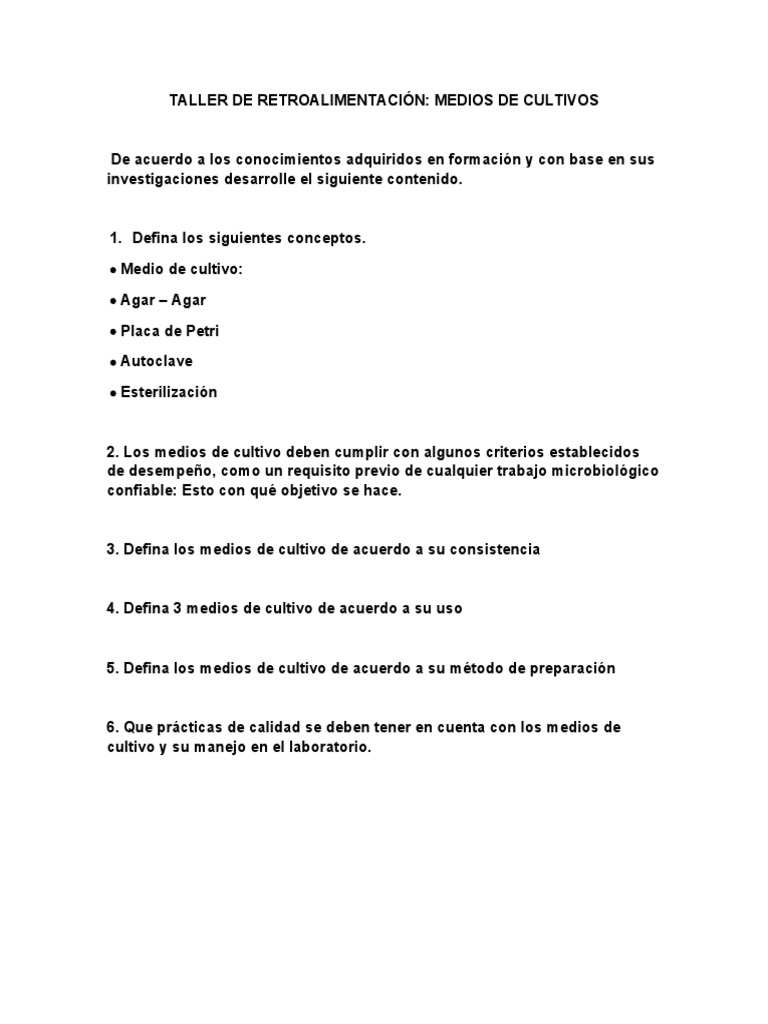 Taller de Retroalimentación | PDF | Esterilización (Microbiología) | Biología