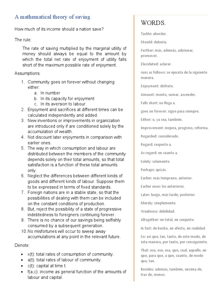 A Mathematical Theory of Saving | PDF | Utility | Economic Theories