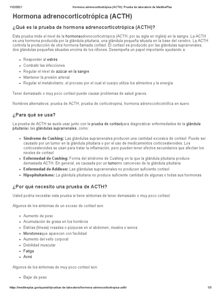 Hormona Adrenocorticotrópica (ACTH) - Prueba de Laboratorio de ...