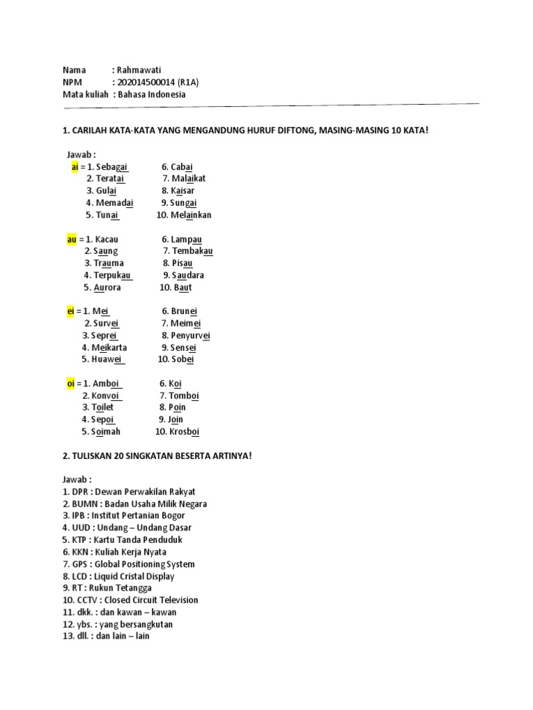 Indo Kata Diftong | PDF | Perjalanan | Kajian Bahasa Asing