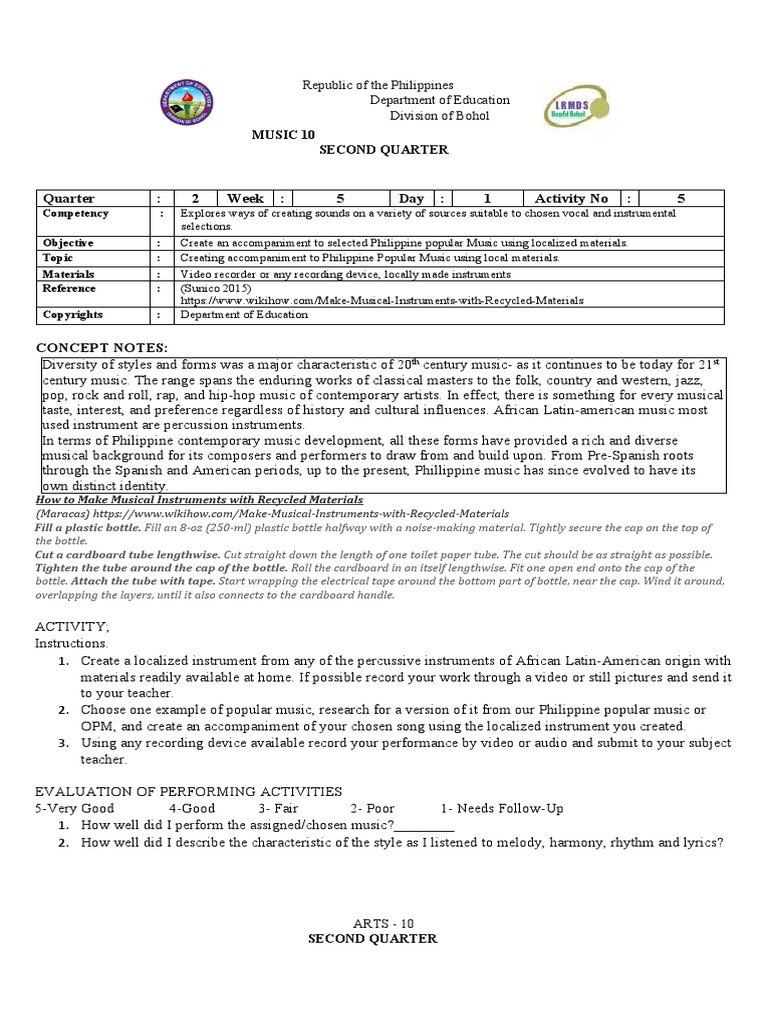 Quarter: 2 Week: 5 Day: 1 Activity No: 5 | PDF | Camera | Digital Camera