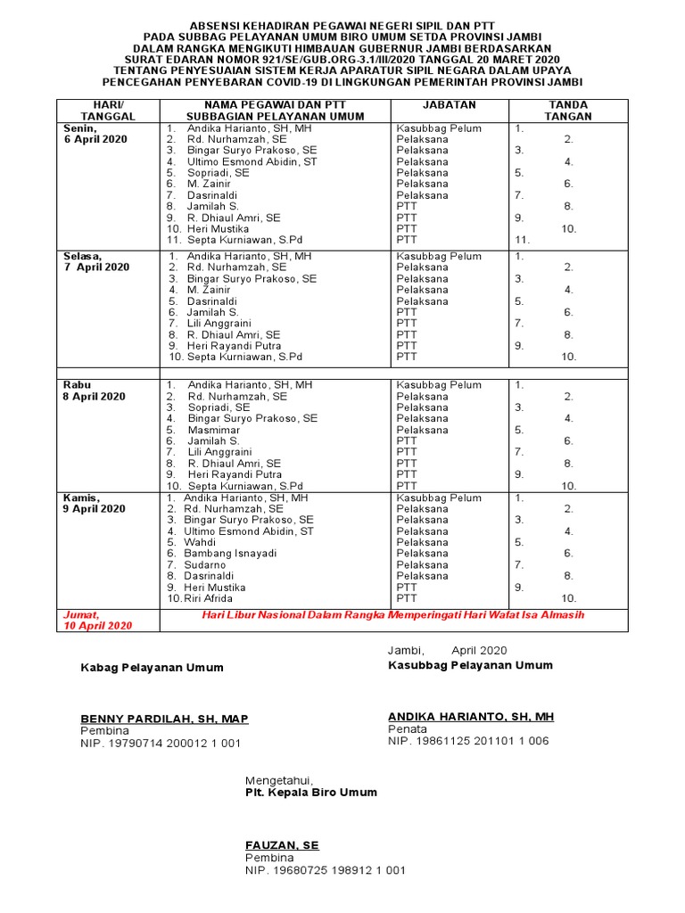 Absensi Kehadiran Pegawai Negeri Sipil Dan PTT 2 | PDF