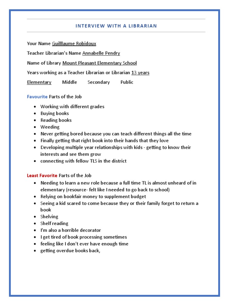 Interview With A Librarian Module1 2 | PDF