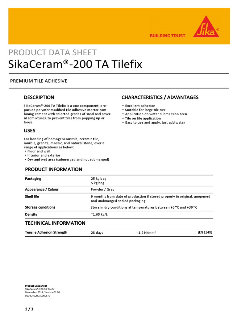 Sikaceram®-200 Ta Tilefix: Product Data Sheet | Download Free PDF ...