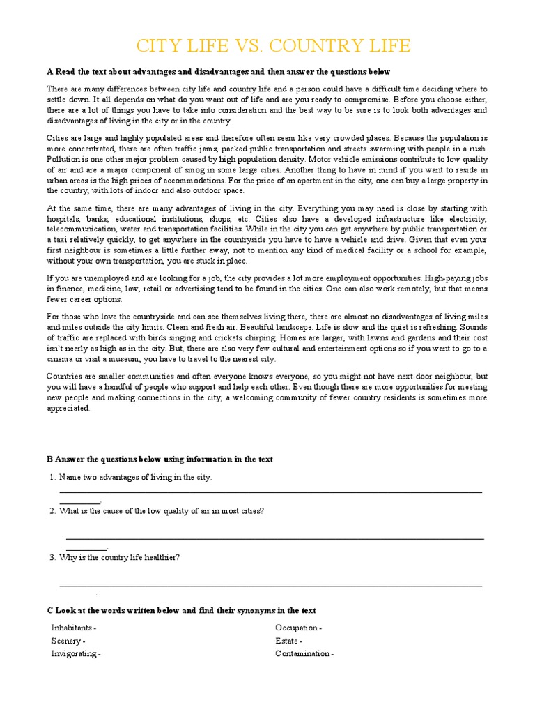 City Life vs. Country Life: A Read The Text About Advantages and ...