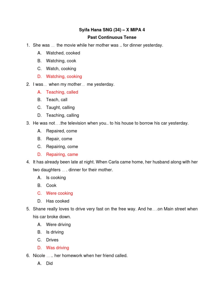 Past Continuous Tense Quiz | PDF