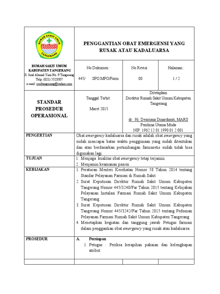 Spo Penggantian Obat Emergensi Yang Rusak Atau Kadaluarsa | PDF ...