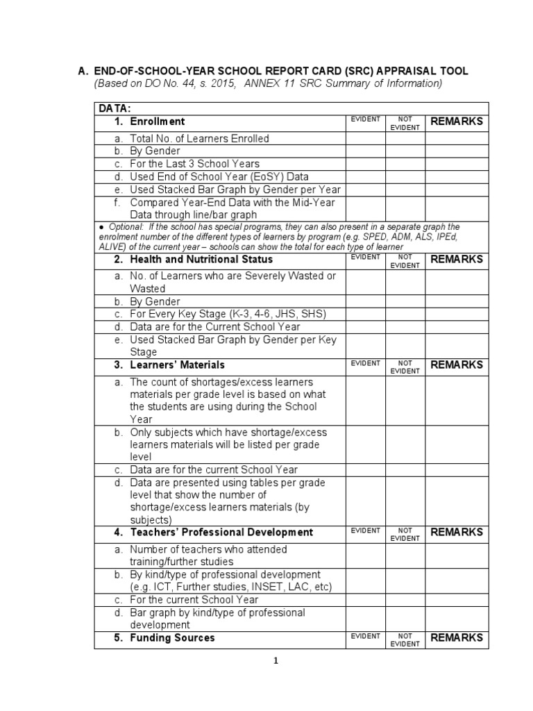 School Report Card SRC and Project Monitoring Report PMR Checklist ...