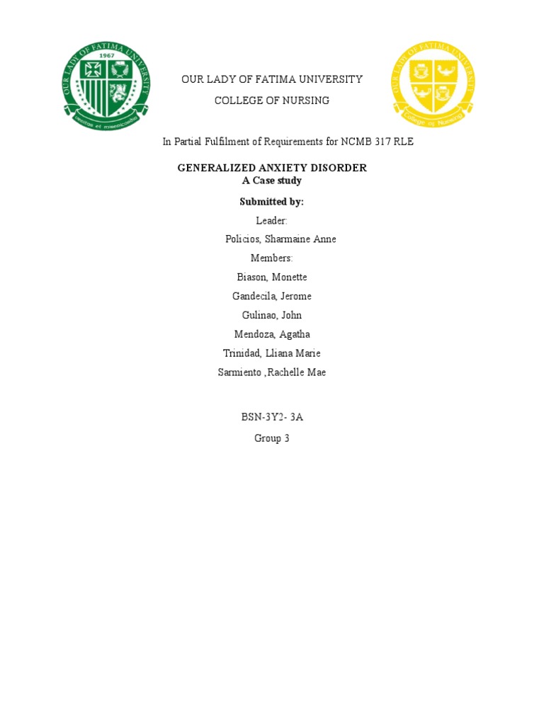 Generalized Anxiety Disorder A Case Study Submitted by | Download Free ...