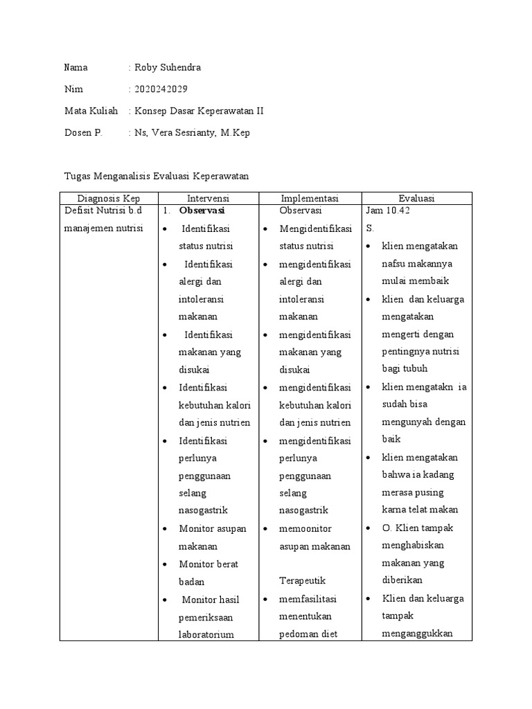 Tugas Menganalisis Evaluasi Keperawatan | PDF
