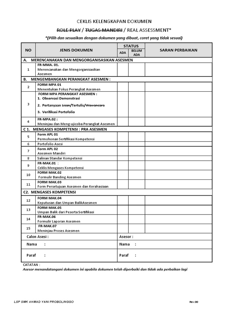 Checklist Kelengkapan Dokument - Rev.01 P1 | PDF