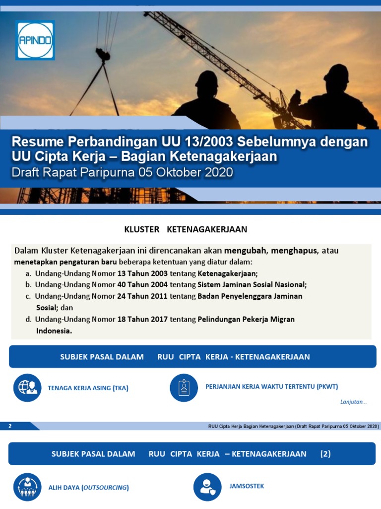 Apindo - V1 - Resume Perbandingan UU Ciptaker - Ketenagakerjaan | PDF