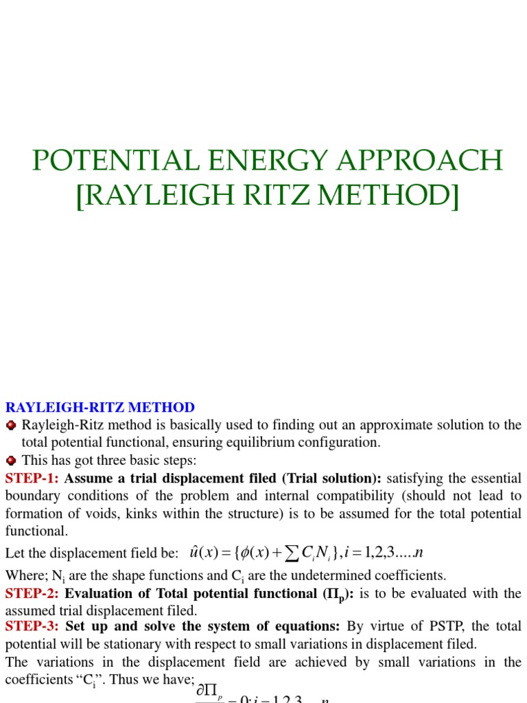 Potential Energy Approach (Rayleigh Ritz Method) | PDF | Physics ...
