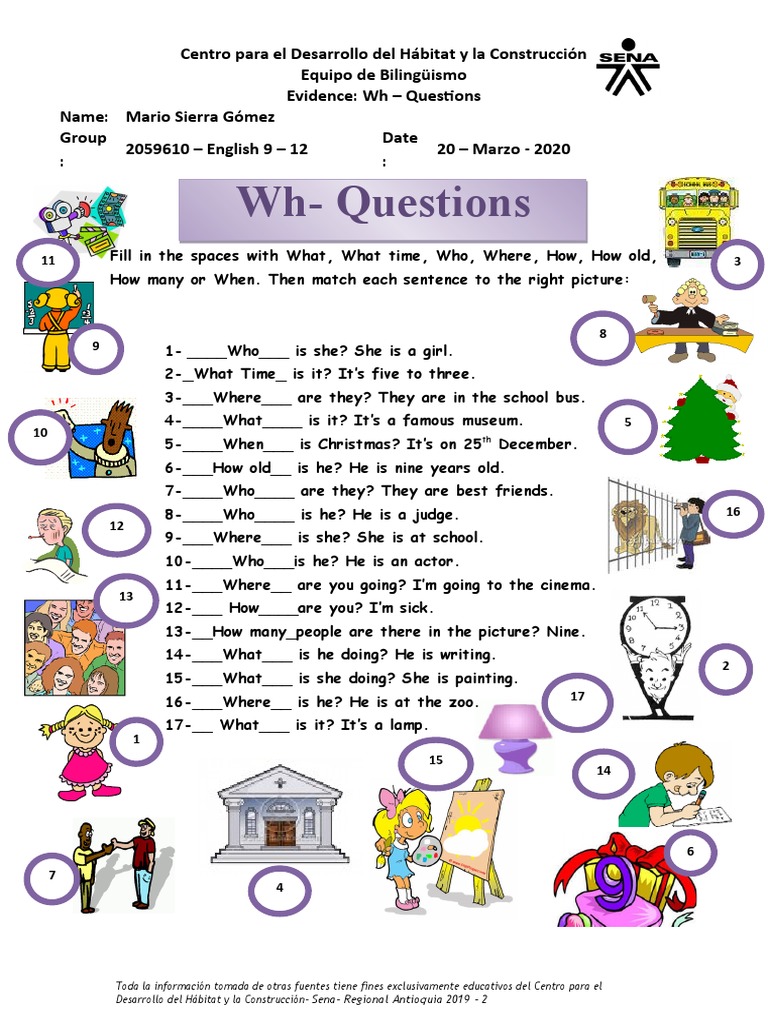 WH Questions Practice Worksheet | PDF
