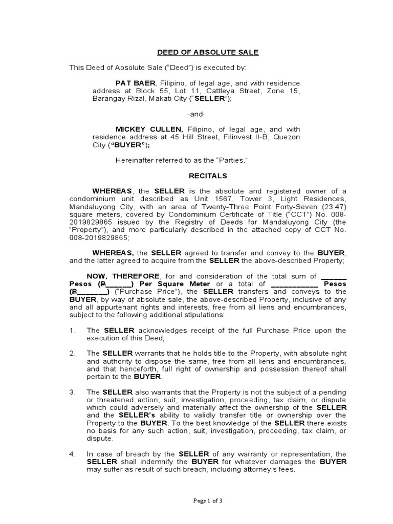 Sample DOAS | PDF | Deed | Taxes