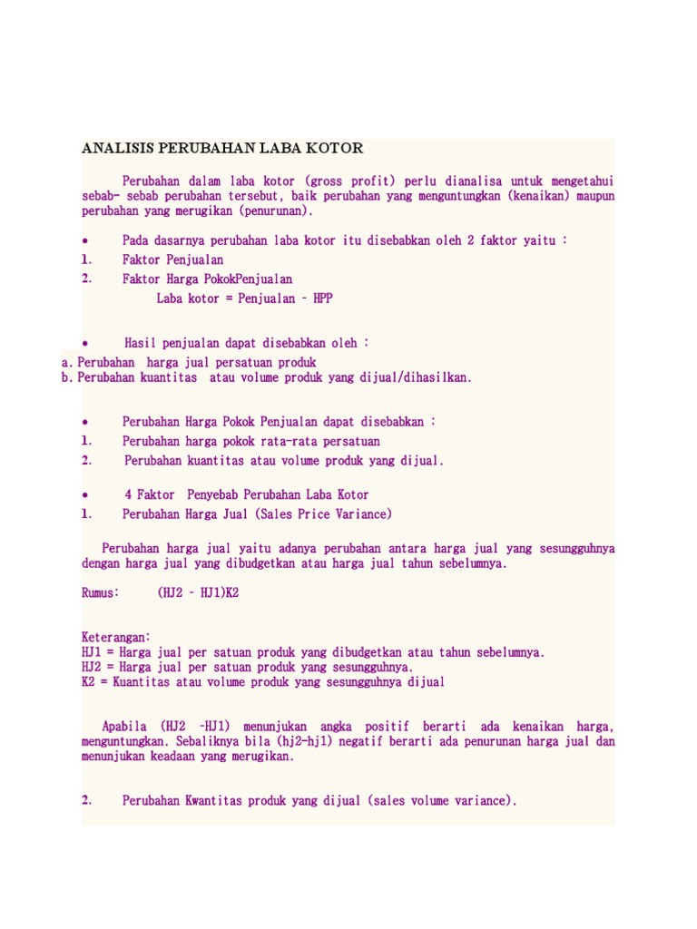 Contoh Lap Perubahan Laba Kotor | PDF