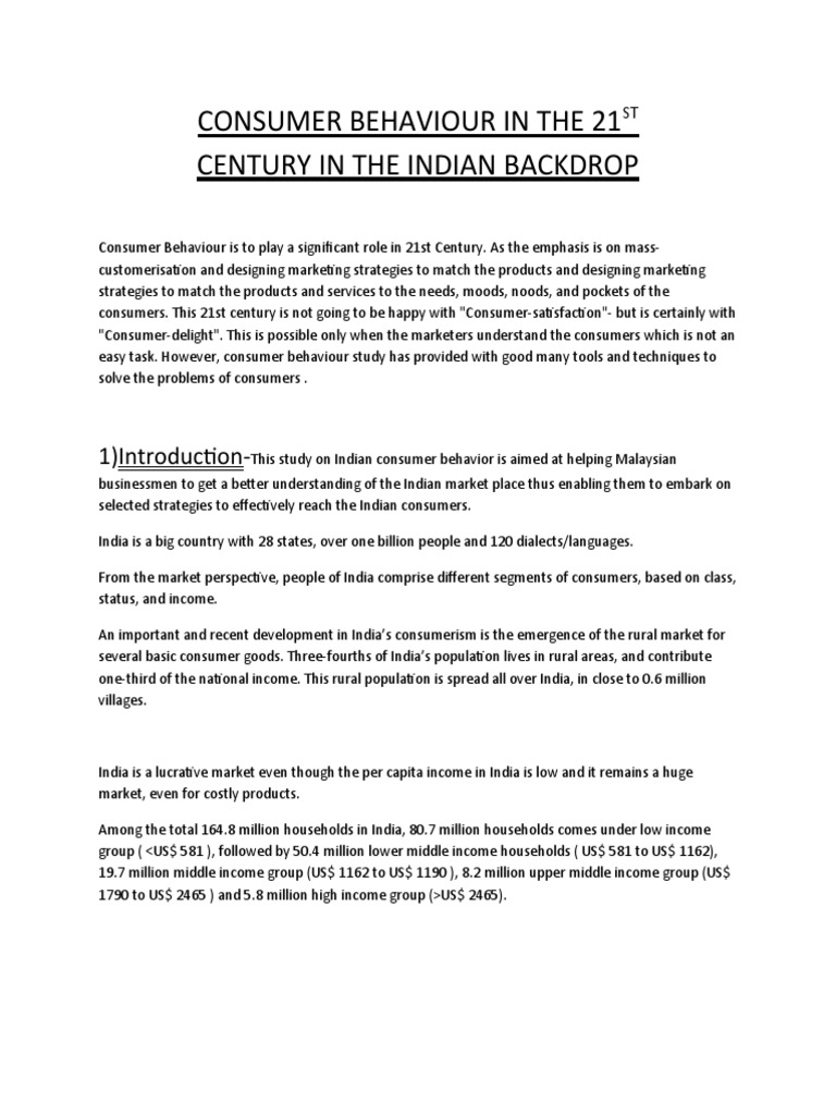 Consumer Behaviour in The 21ST Century in The Indian Backdrop | PDF ...