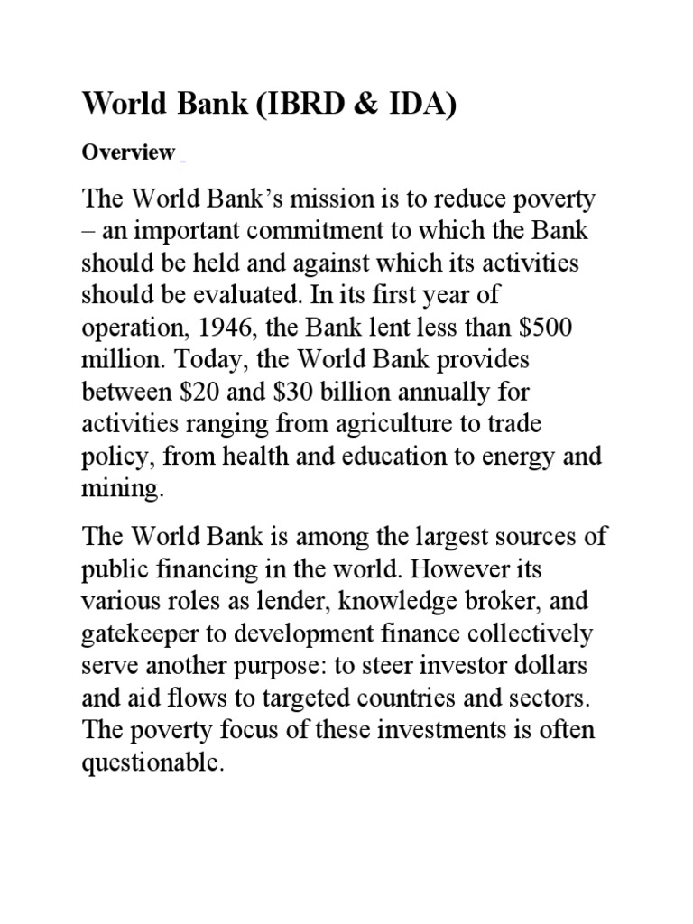 World Bank (IBRD & IDA) | PDF | World Bank | Banks