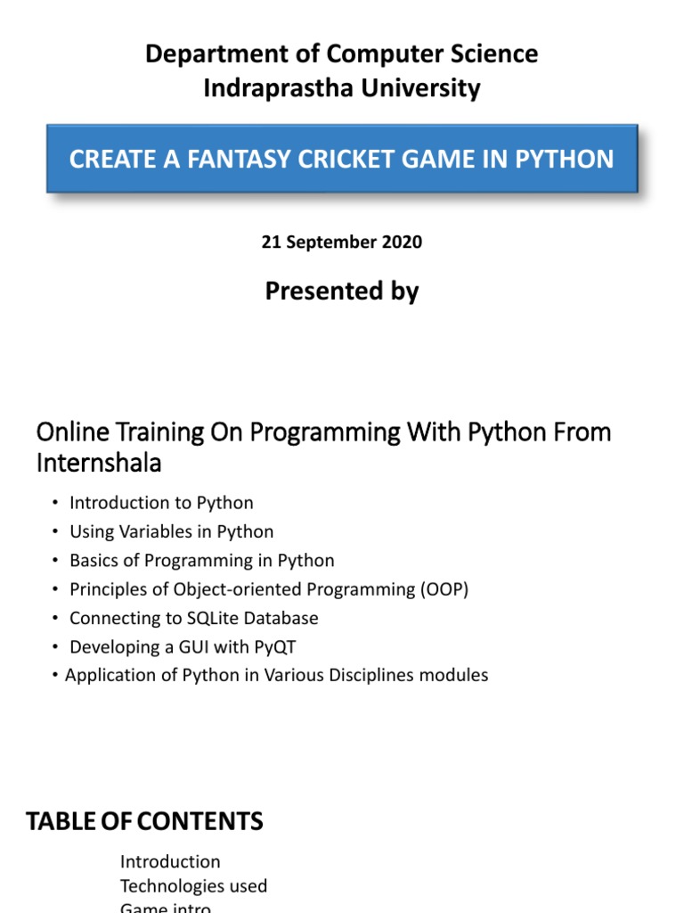 Fantasy Cricket Game Using Python | PDF | Graphical User Interfaces ...