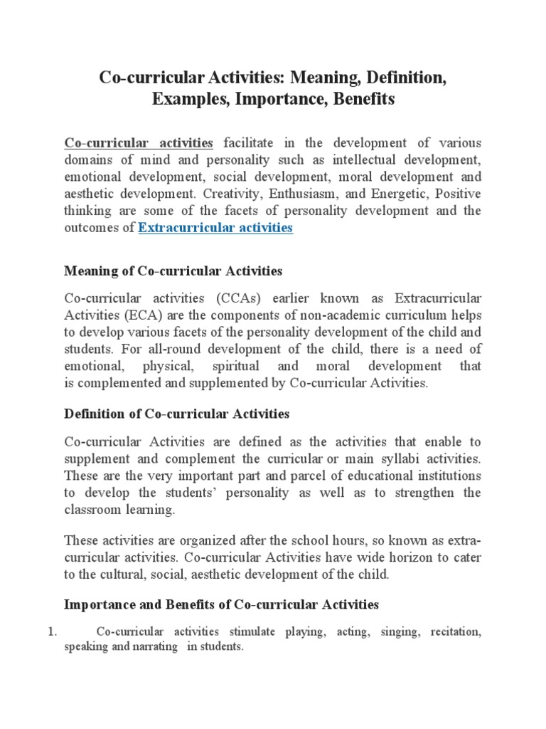 Co-Curricular Activities: Meaning, Definition, Examples, Importance ...