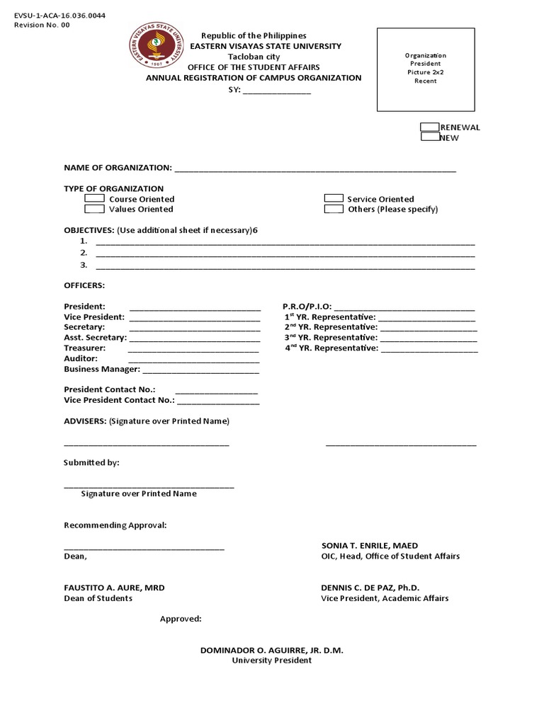 Annual Registration Form for Organizations | PDF