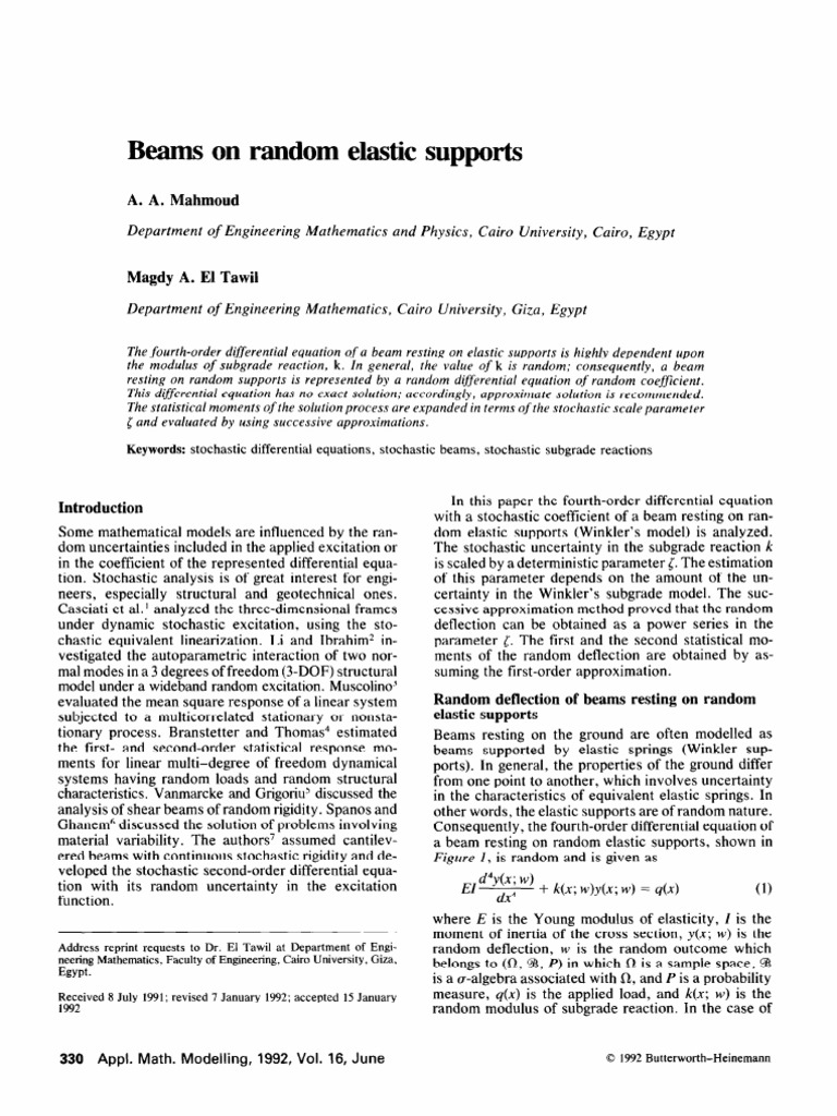 LNH2 - 1992 - Beams On Random Elastic Supports - Mahmoud, El Tawil ... LNH2 - 1992 - Beams On Random Elastic Supports - Mahmoud, El Tawil ...