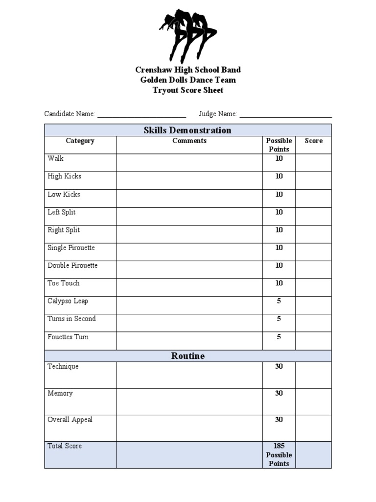Crenshaw High Dance Team Tryout Sheet | PDF