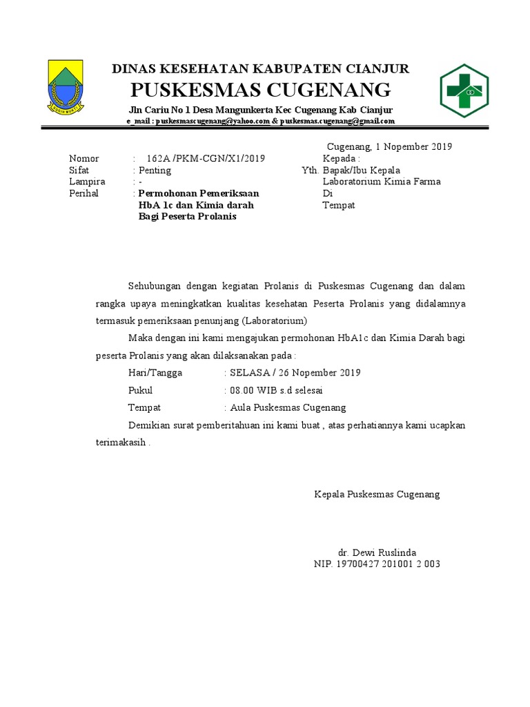 Surat Permohonan Pemeriksaan Lab Prolanis) (Lisnur | PDF