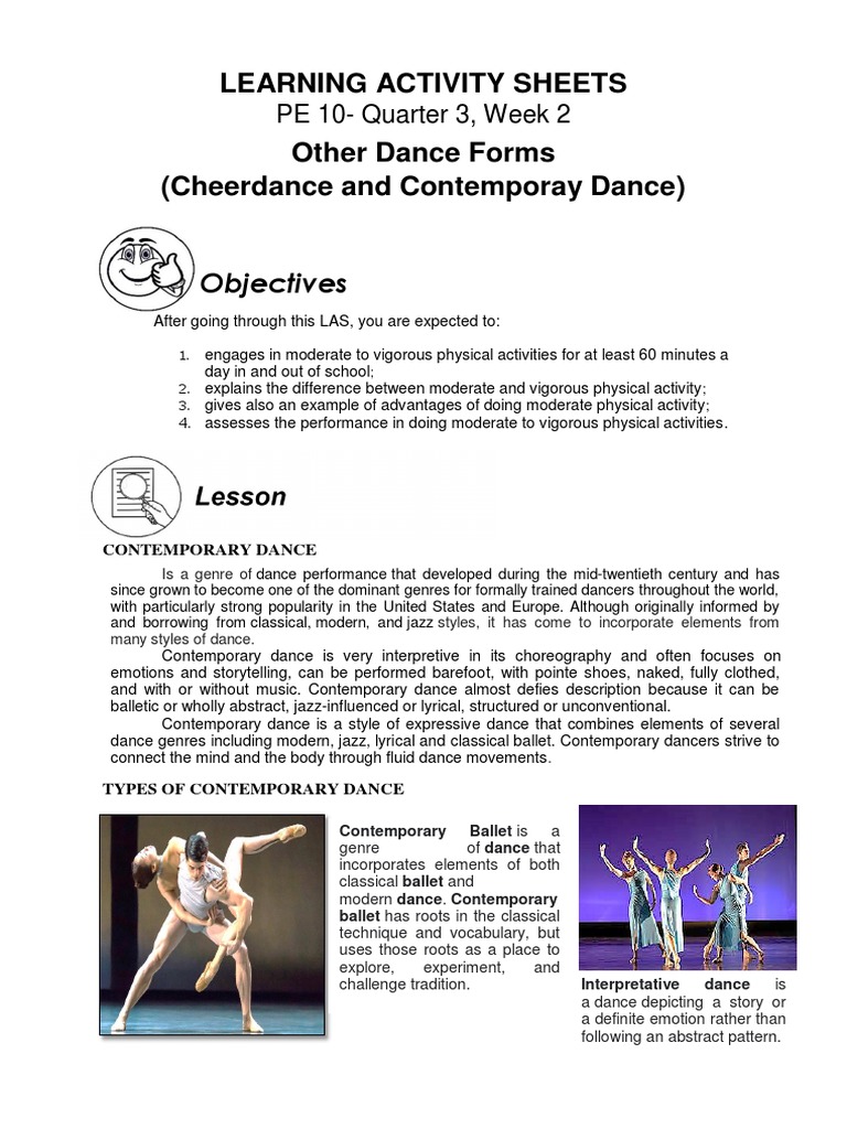 Learning Activity Sheets Other Dance Forms (Cheerdance and Contemporay ...