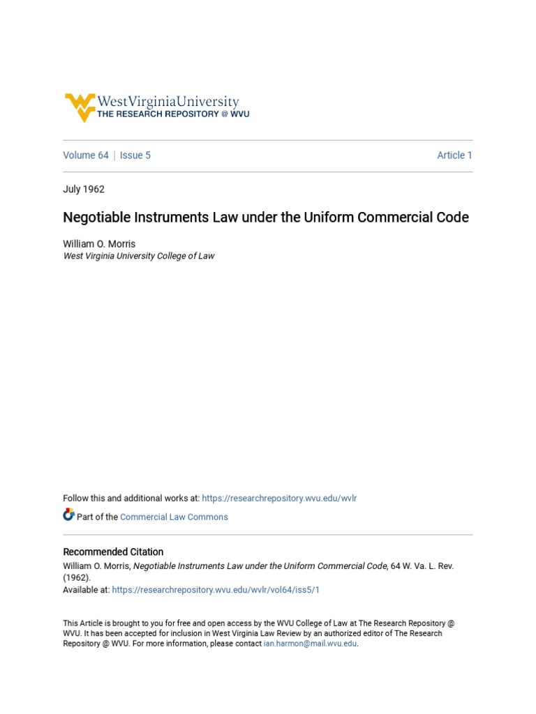Negotiable Instruments Law Under The Uniform Commercial Code | PDF ...