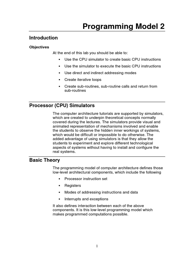 Programming Model 2: Objectives | PDF | Central Processing Unit ...