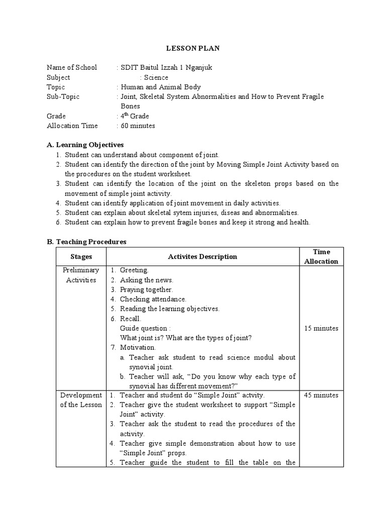 Lesson Plan | PDF | Skeleton | Lesson Plan