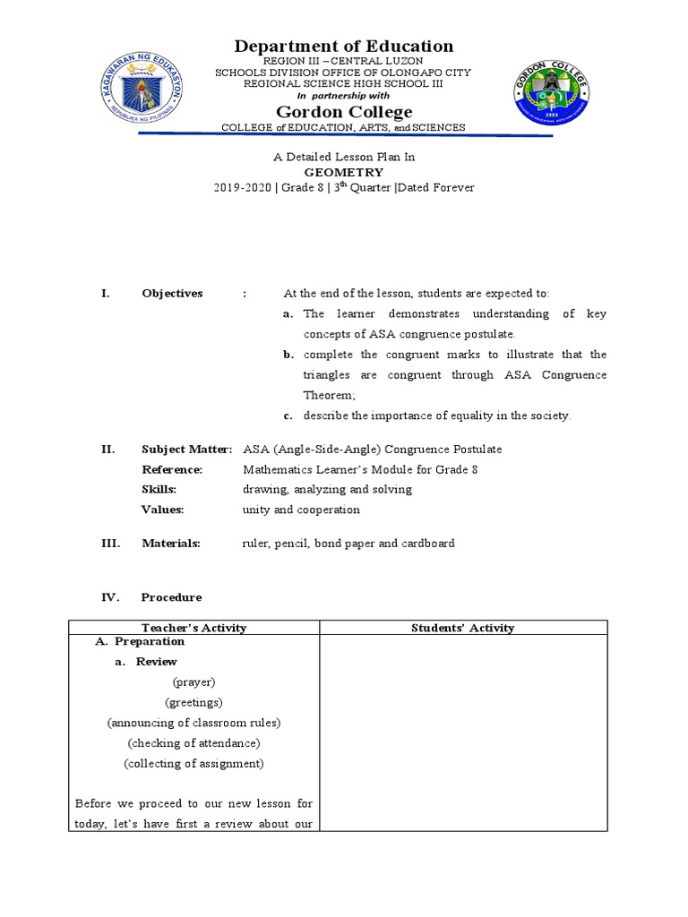Triangle Congruence Lesson Plan | PDF | Geometry | Euclid