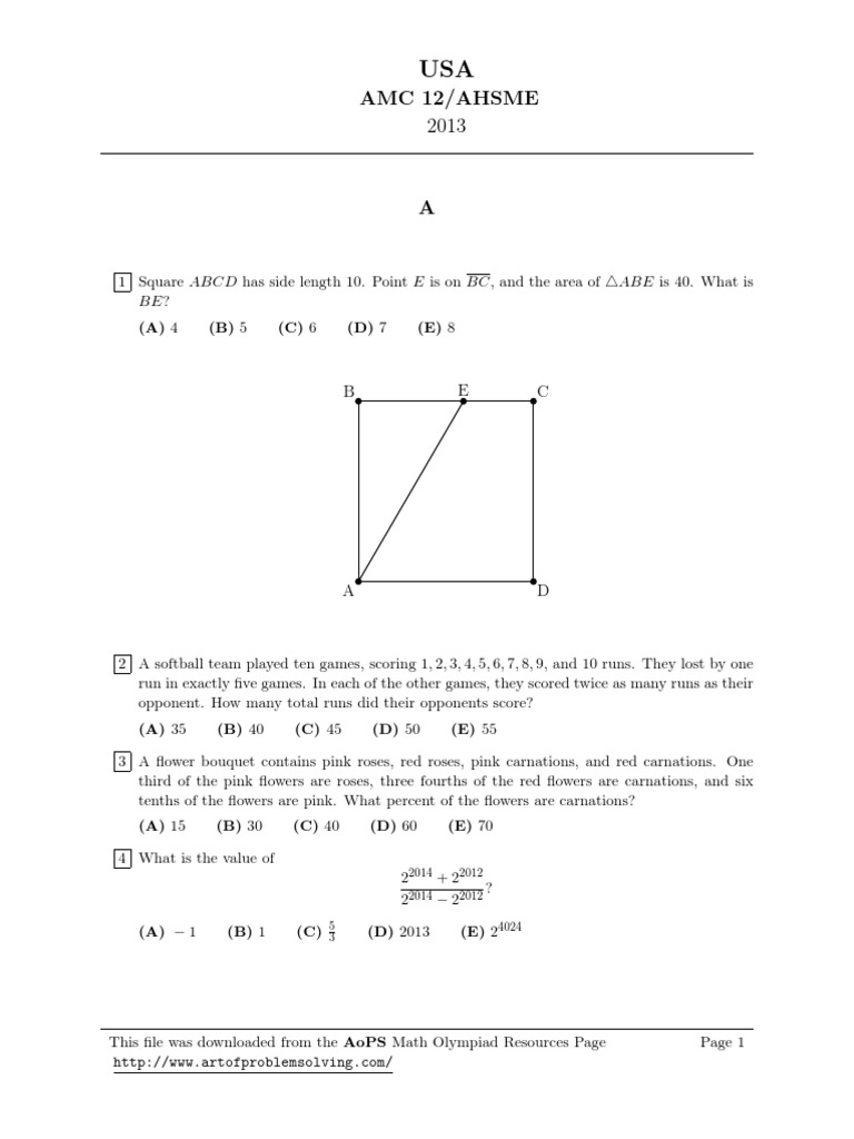 Usa Amc - 12 Ahsme 2013 | PDF | Sphere | Mathematical Objects