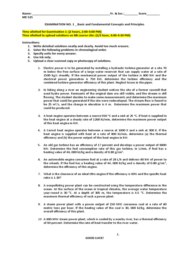 Examination 1 - Basic and Fundamental Concepts and Principles | PDF ...