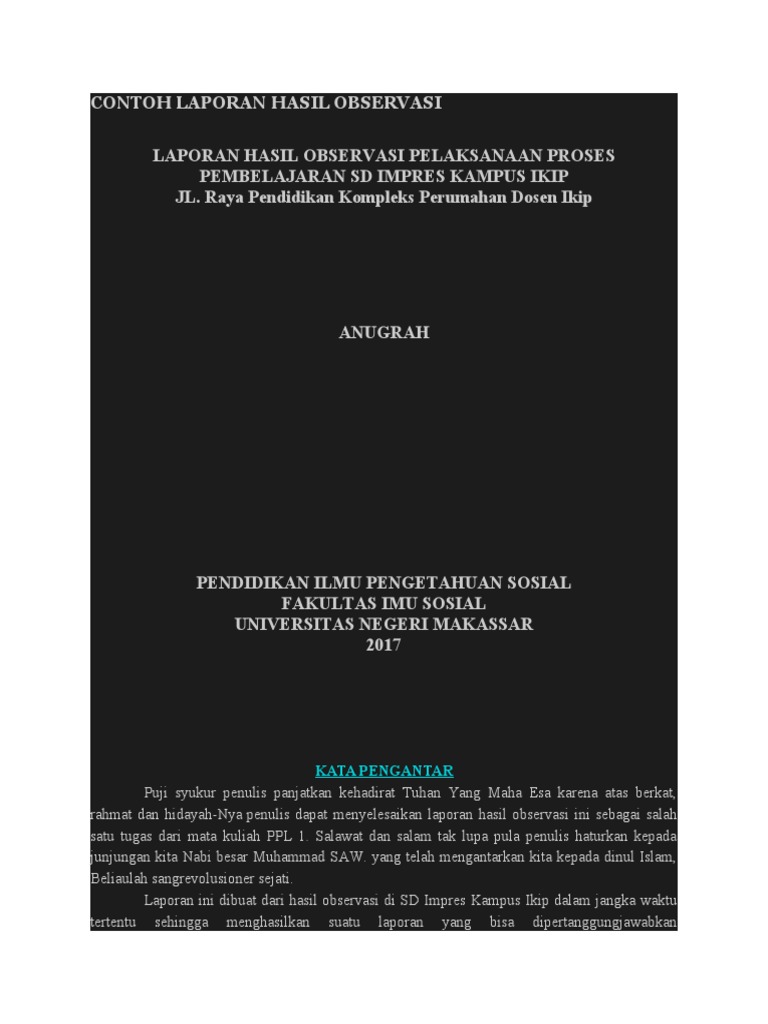 Contoh Laporan Hasil Observasi | PDF | Karier & Perkembangan
