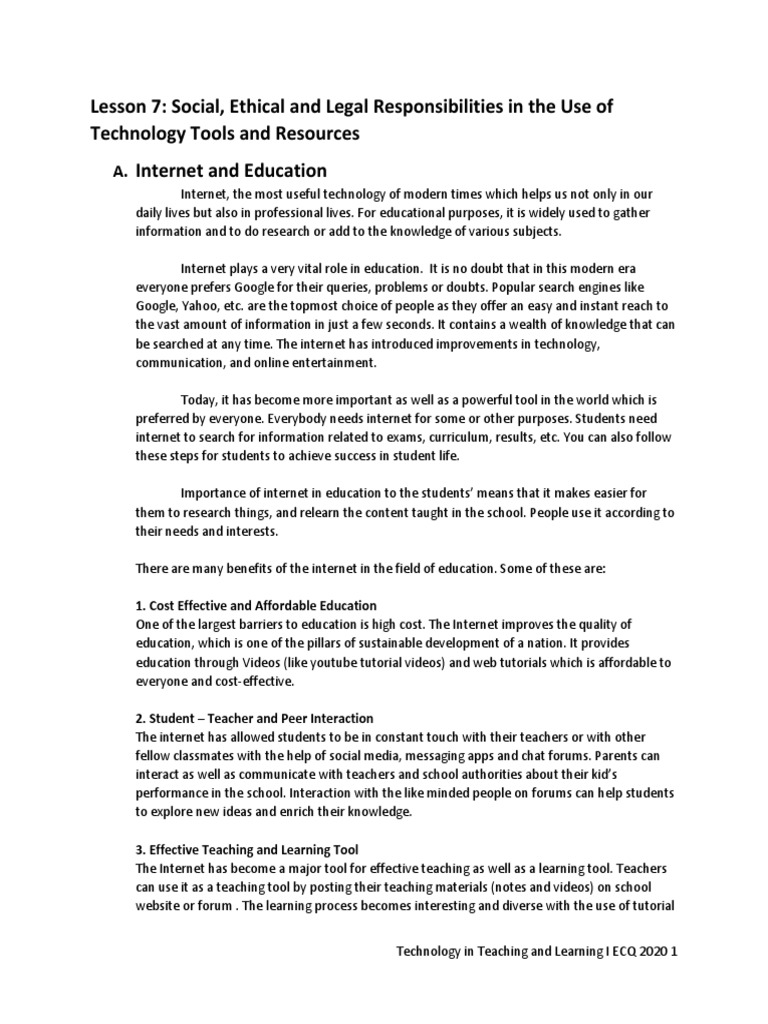 Lesson 7 Social Ethical and Legal Responsibilities in The Use of ...