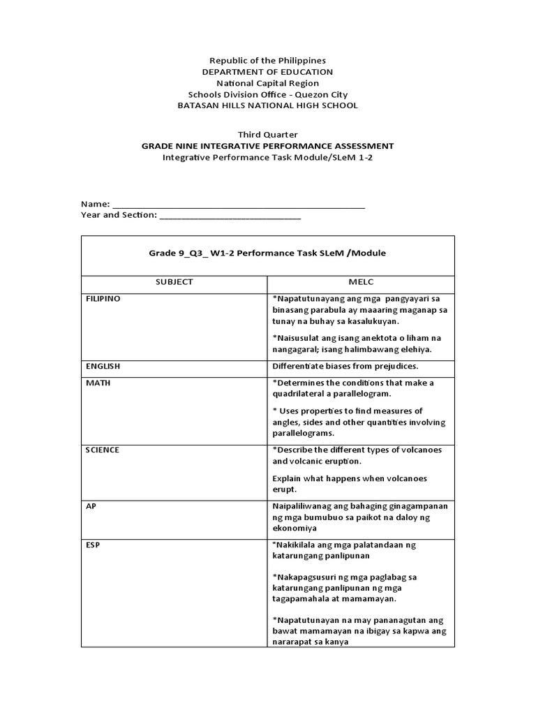 Edited PERFORMANCE TASK GRADE 9 Q3 WEEK 1 2 | PDF | Nature
