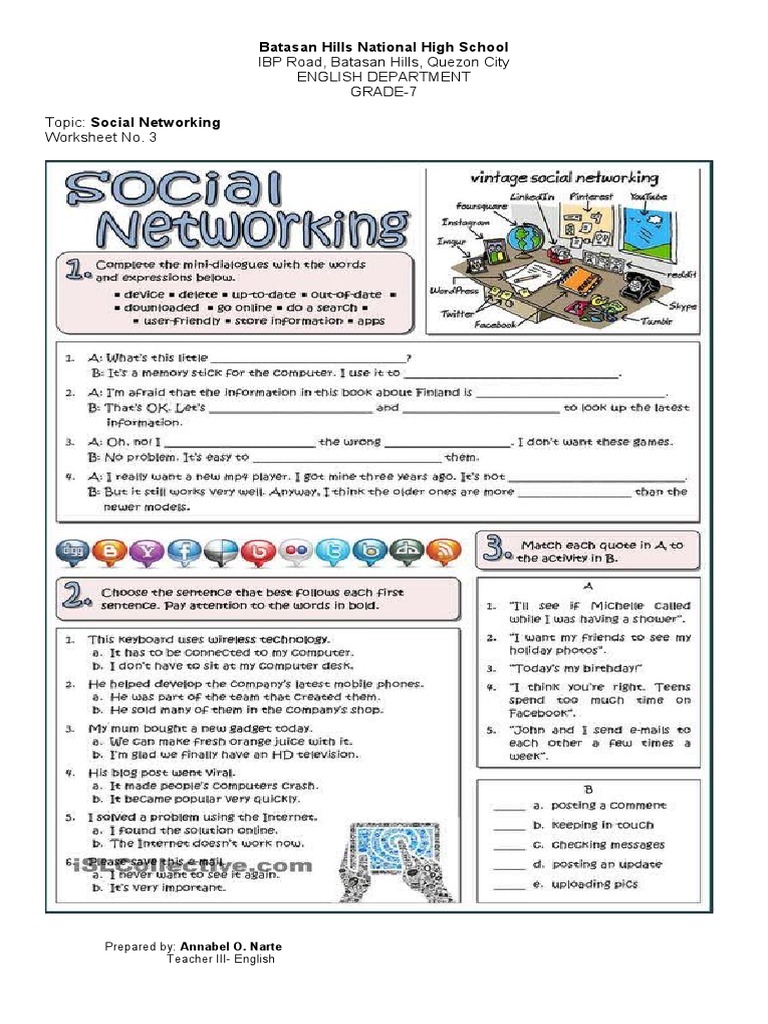 Grade 7 Social Networking Worksheet | PDF | Social Science