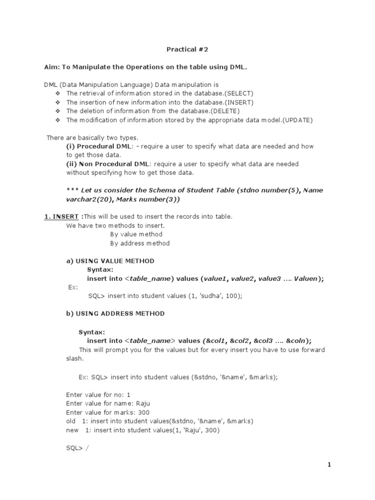 Let Us Consider The Schema of Student Table (Stdno Number (5), Name Varchar2 (20), Marks Number ...