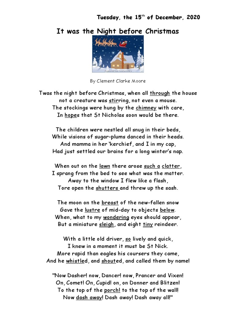 'Twas The Night Before Christmas - Comprehension | PDF | Santa Claus's ...