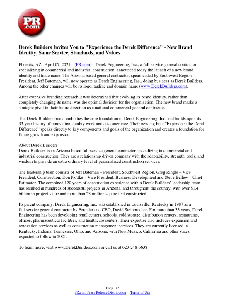 Derek Builders Unveils New Brand Identity | PDF | Brand | Business