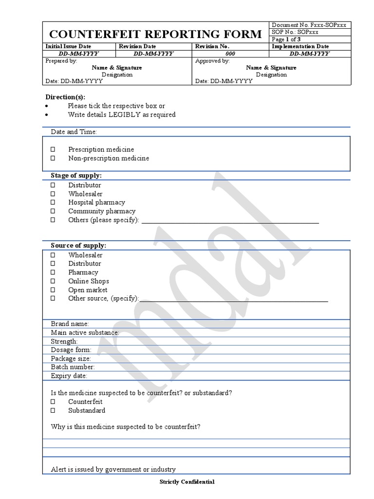 Counterfeit Reporting Form | PDF | Counterfeit | Pharmacy