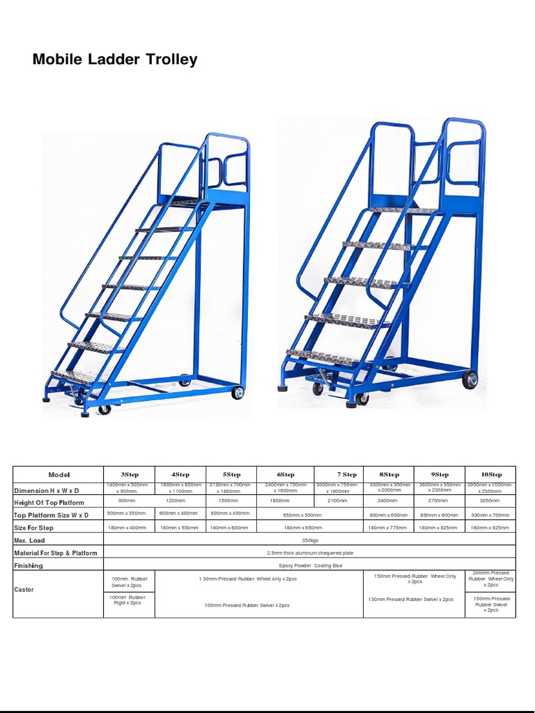 Blue Ladder Trolley CW Spring Back Door On Top Foot Climbed Stopper ...