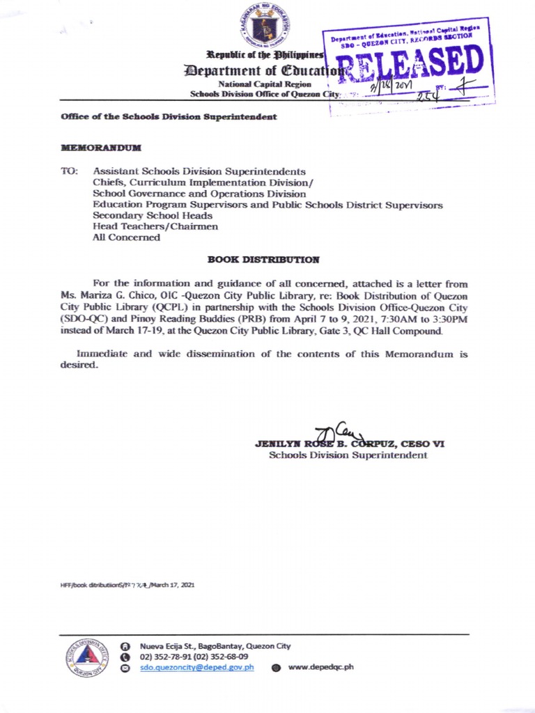 Memo For Book Distribution | PDF | Science & Mathematics